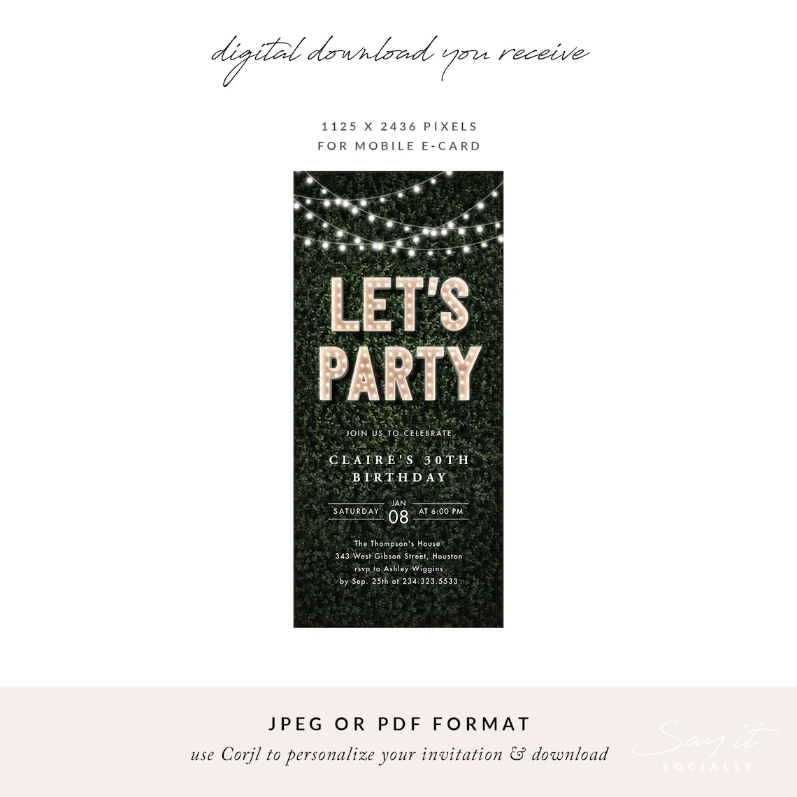 Marquee Lights Lets Party E-invite Electronic Invitation | Etsy UK