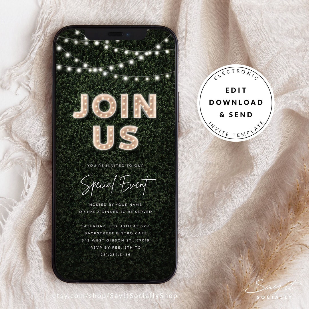 Join Us Text Message Invitation Template, Editable Event Evite Download ...