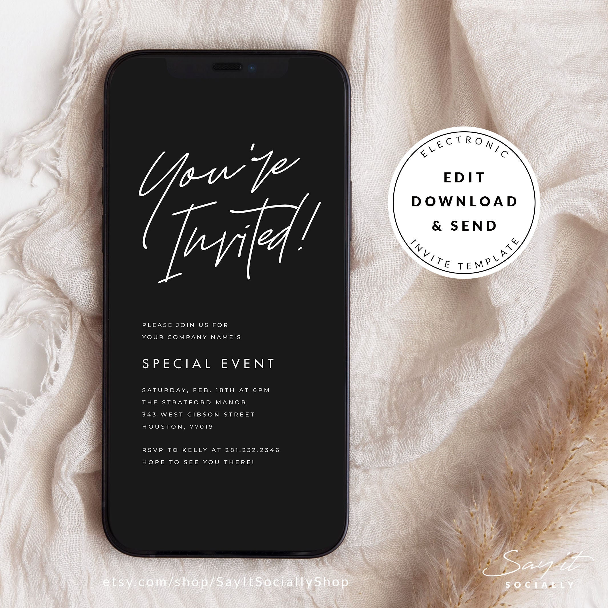 Simple Minimal Electronic Invitation Template Custom Digital - Etsy