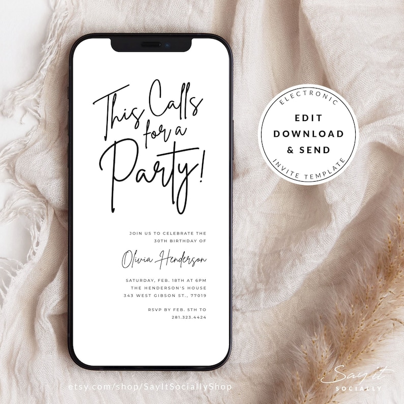 Stylish Modern Party Invitation Electronic Birthday - Etsy