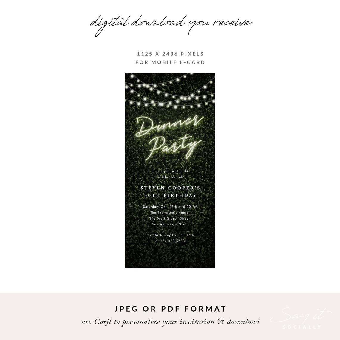 Neon Light Dinner Party Invitation for Any Occasion Digital - Etsy