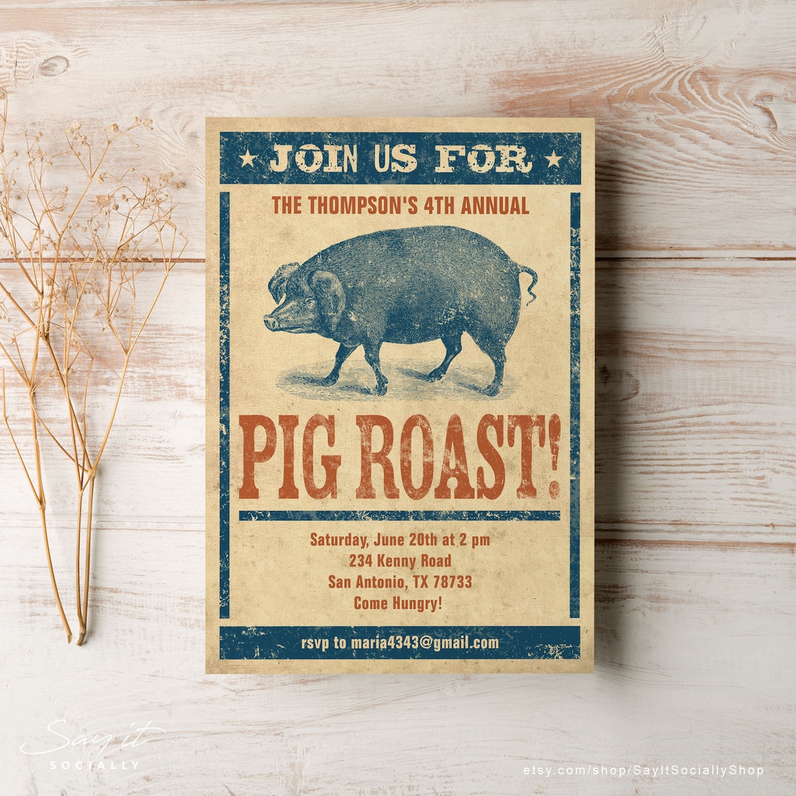 Pig Roast Invitation, Editable Printable Download Template, Digital ...