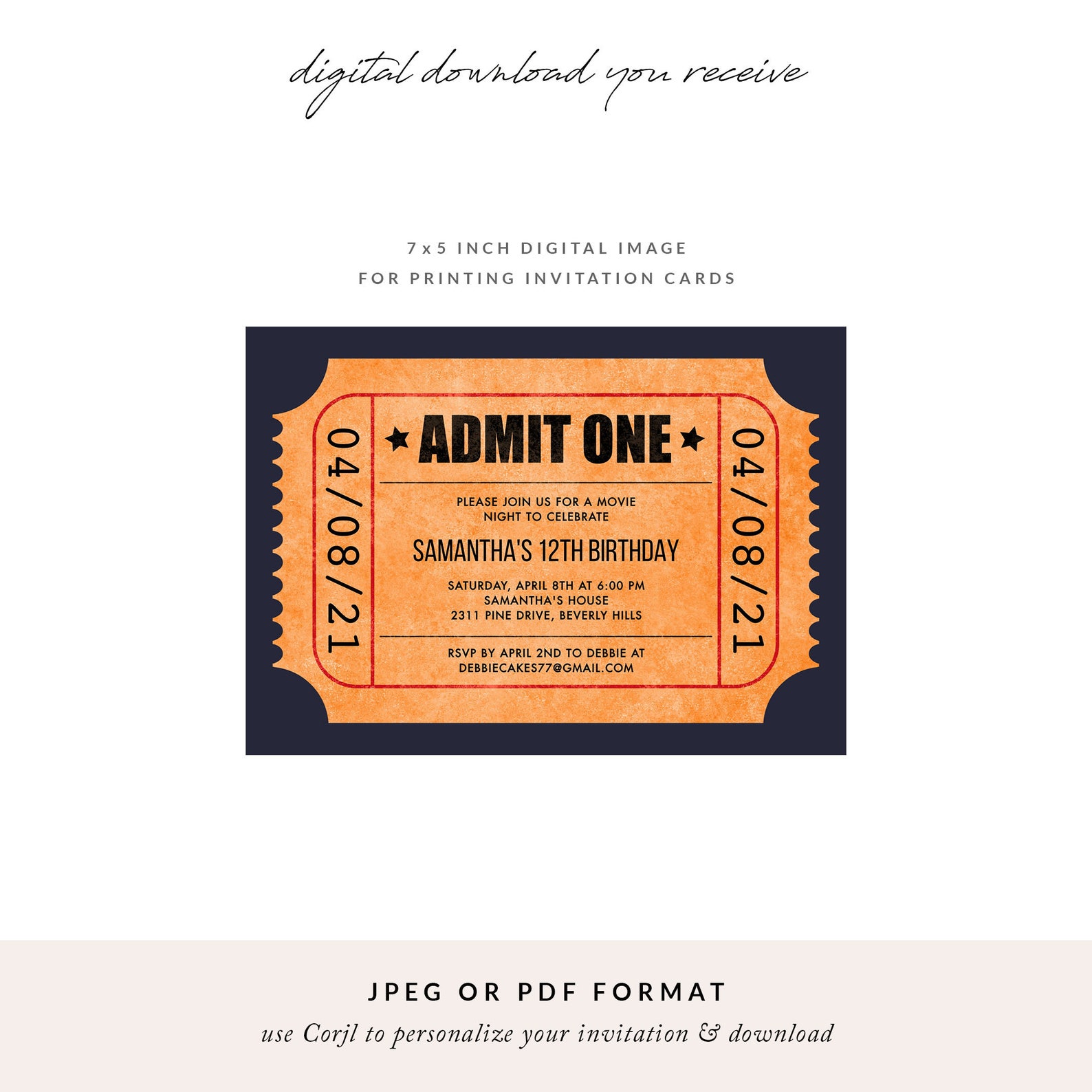 Movie Ticket Invitations Template Admit One Invitation - Etsy