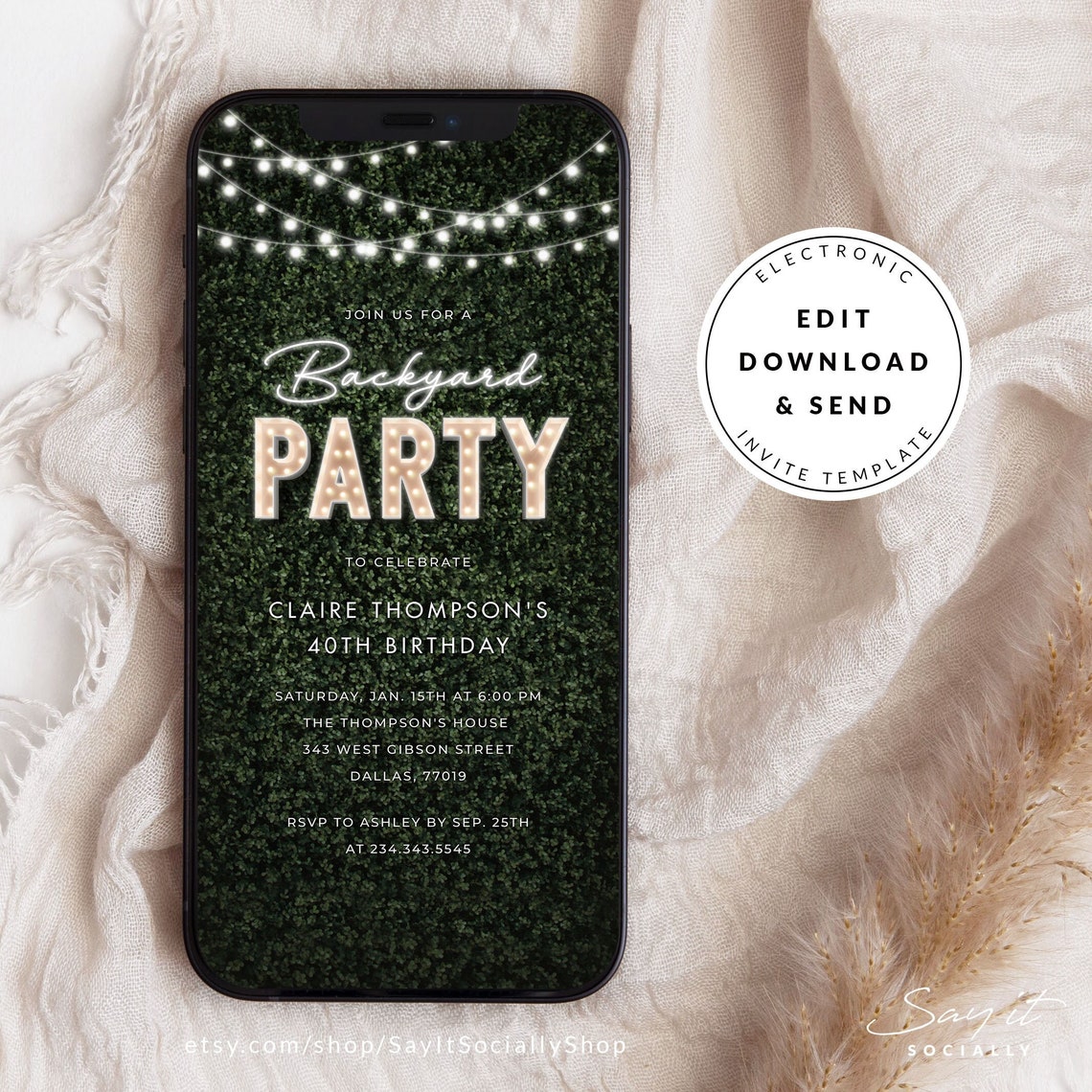 Marquee Light Any Party Invitation, Digital Mobile Invitation Download ...