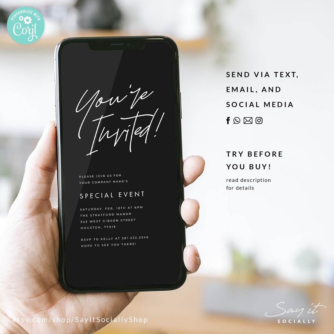 Simple Minimal Electronic Invitation Template Custom Digital - Etsy