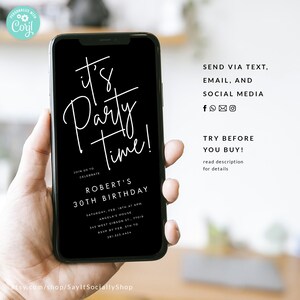 Minimal It’s Party Time Digital Text Message Invitation, Editable ...