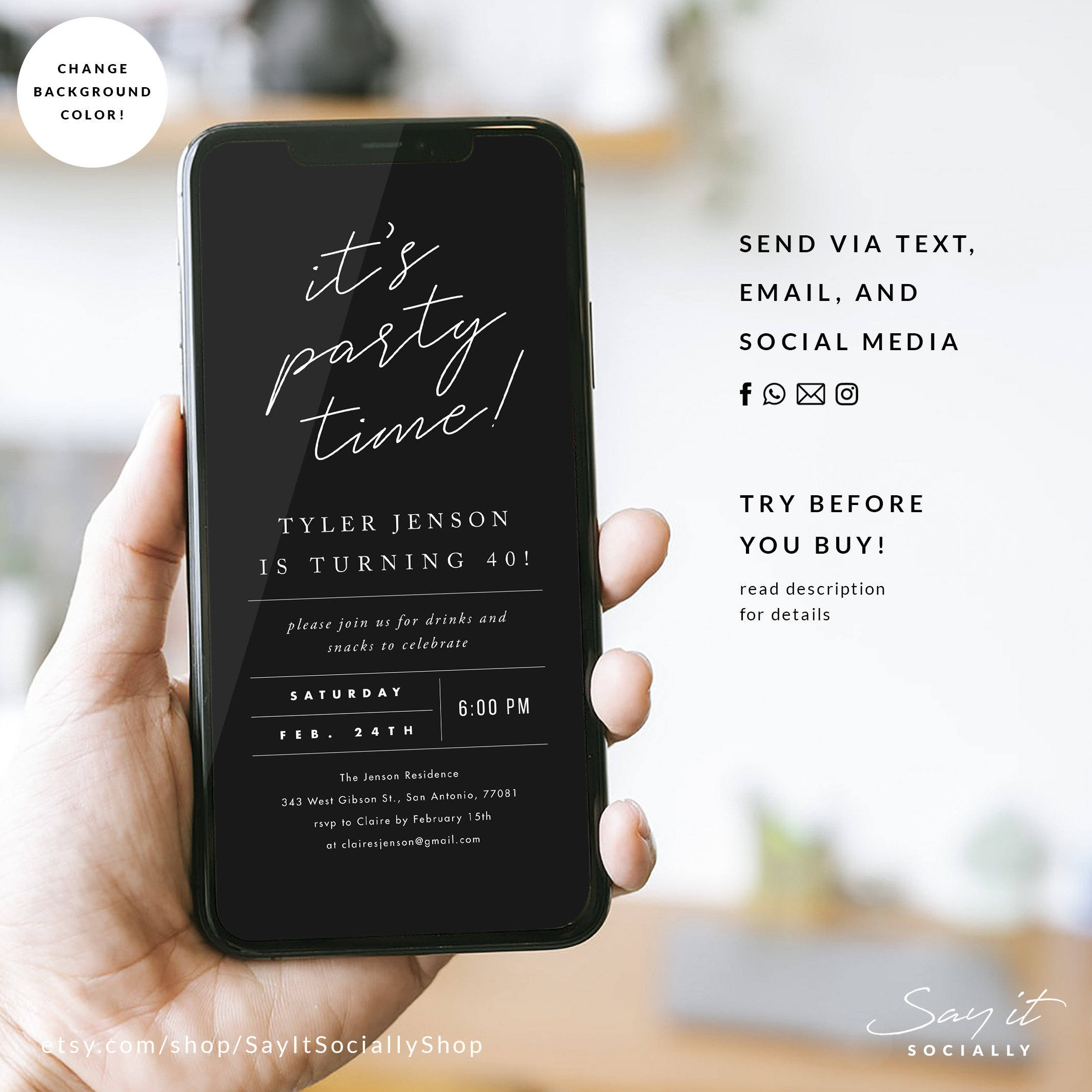 Minimal Modern Party Digital Invitation Template, Mobile Invitation, E ...