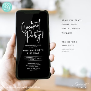 Minimal Cocktail Party Text Message Invitation Template, Editable ...