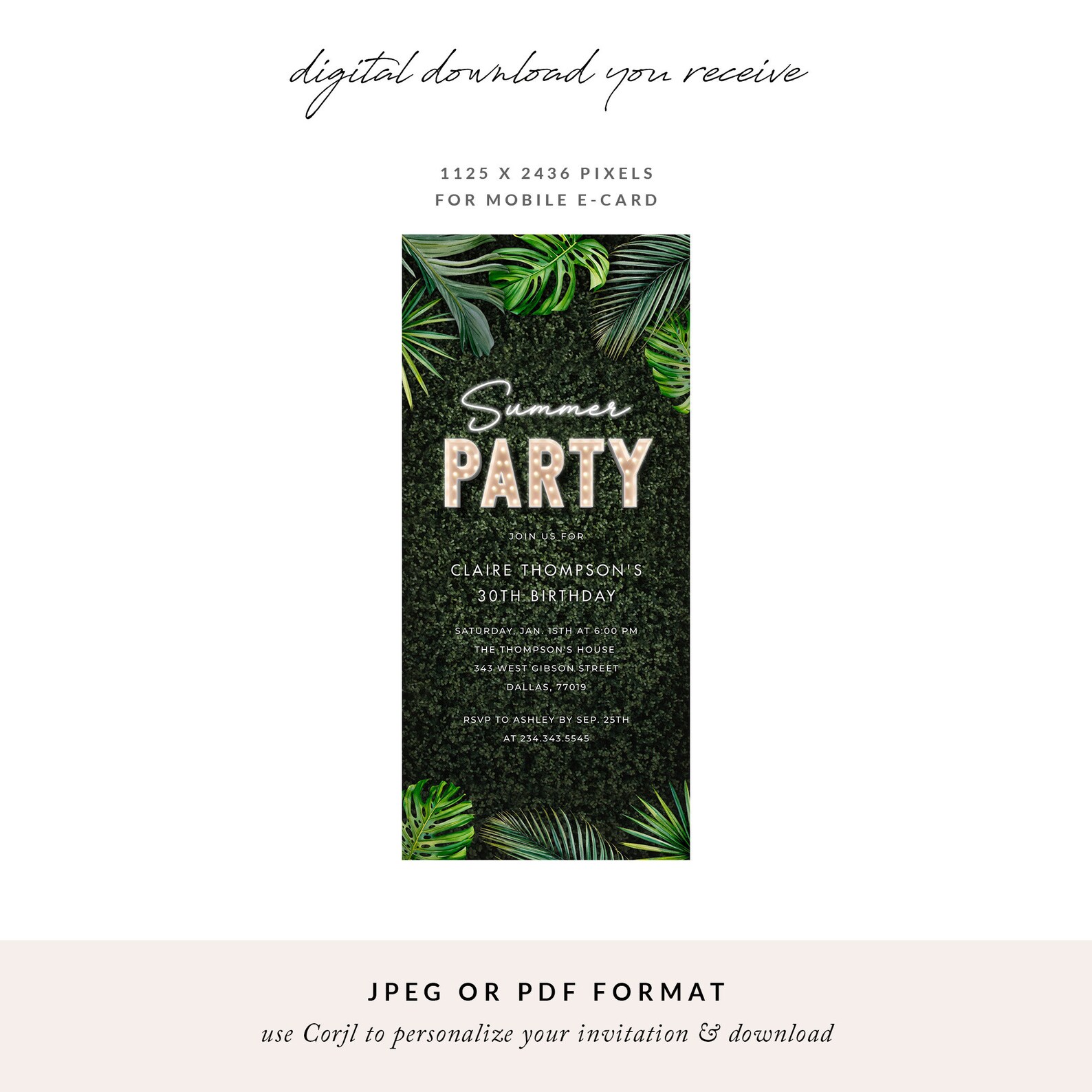 Marquee Summer Party Invitation, Digital Mobile Text Message Invite ...