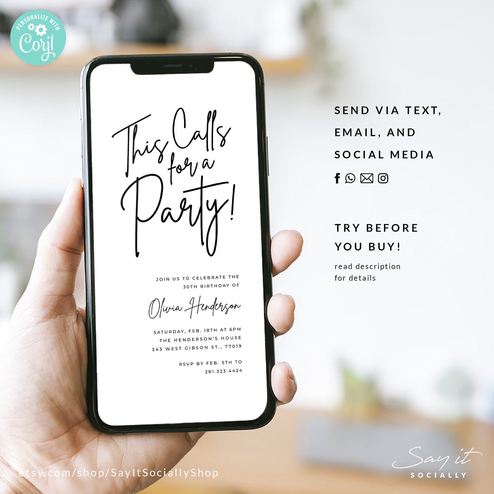 Stylish Modern Party Invitation Electronic Birthday - Etsy