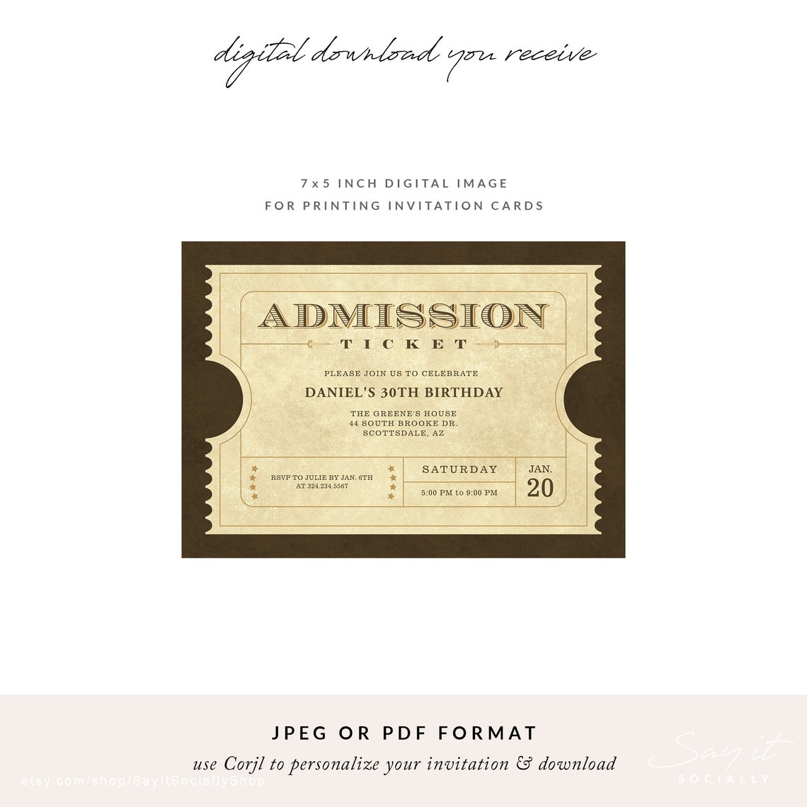 Genuine Admission Ticket Invitations Party Invite Vintage - Etsy