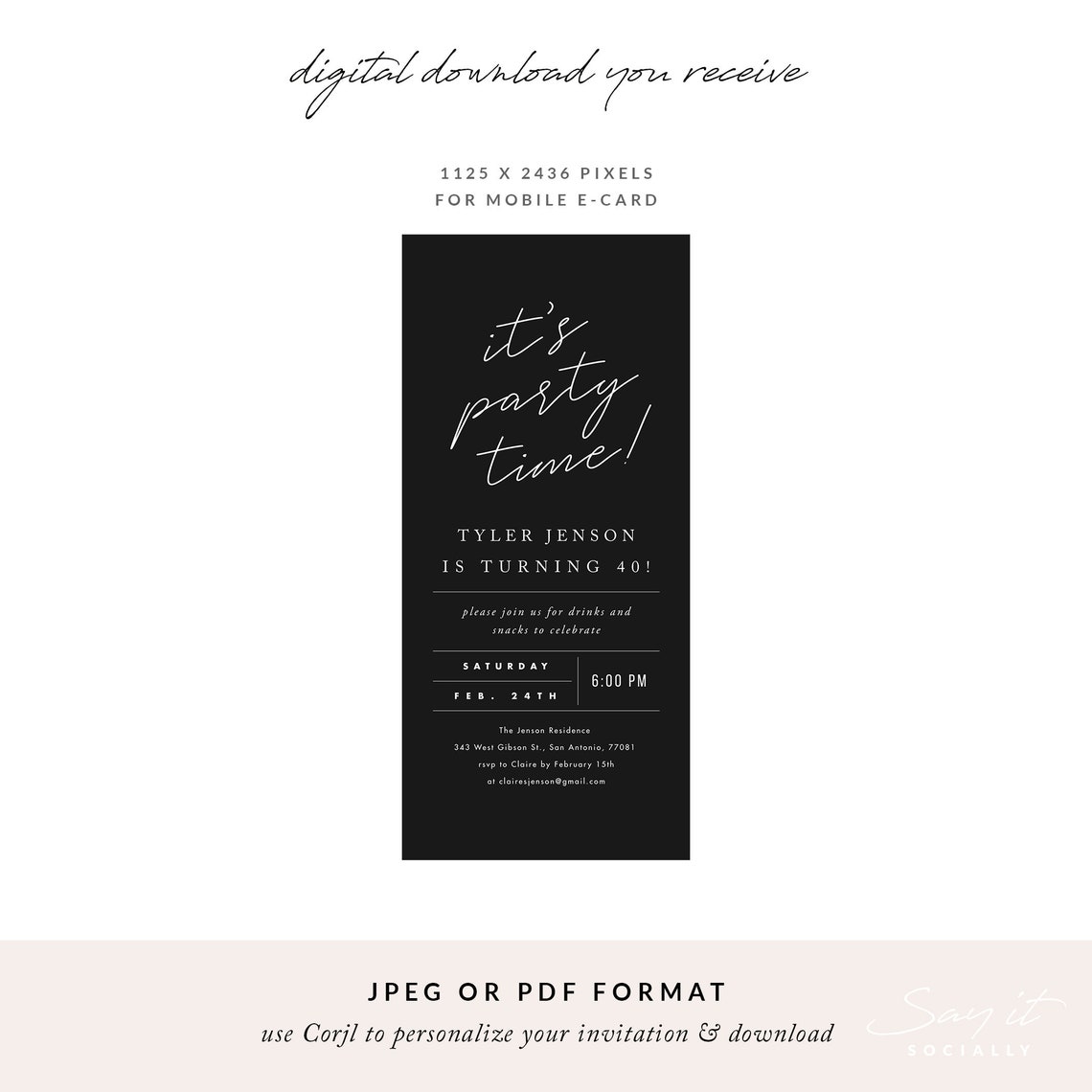 Minimal Modern Party Digital Invitation Template, Mobile Invitation, E ...