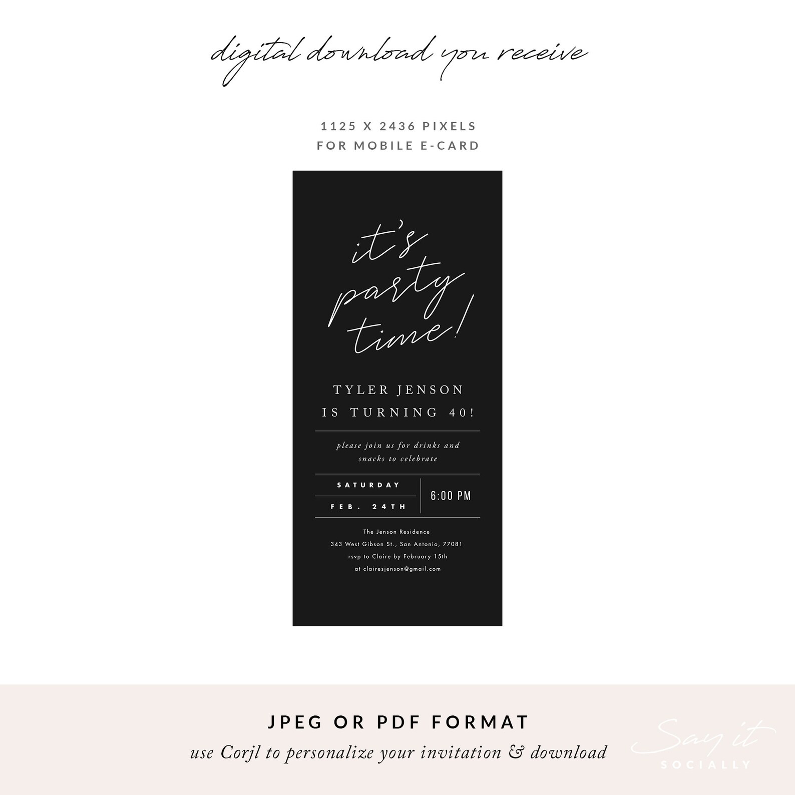 Minimal Modern Party Digital Invitation Template, Mobile Invitation, E ...