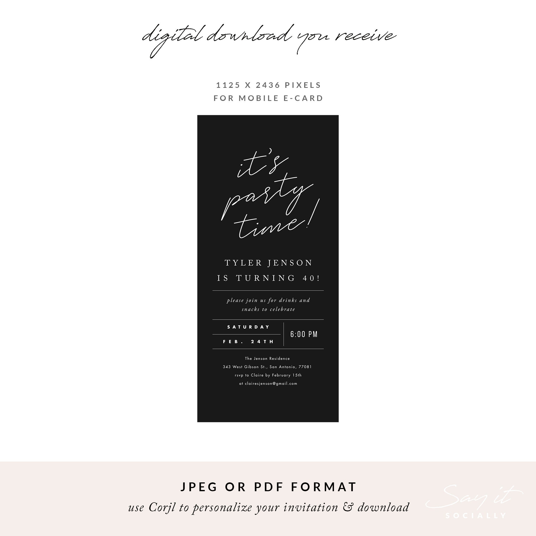Minimal Modern Party Digital Invitation Template, Mobile Invitation, E ...