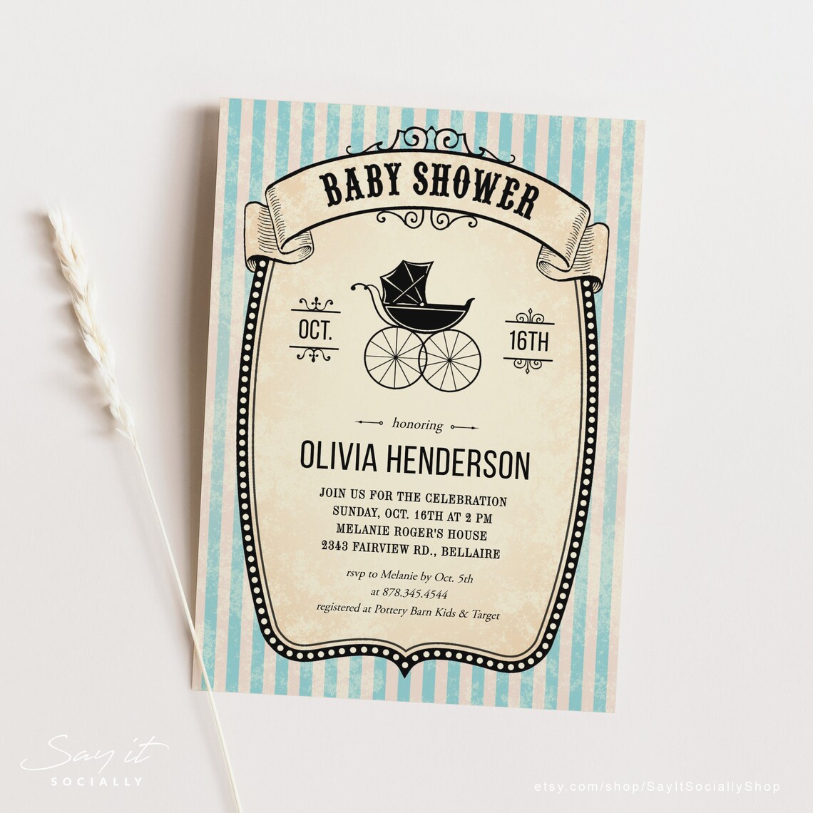 Victorian Vintage Baby Shower Invitation Boy, Digital Download ...