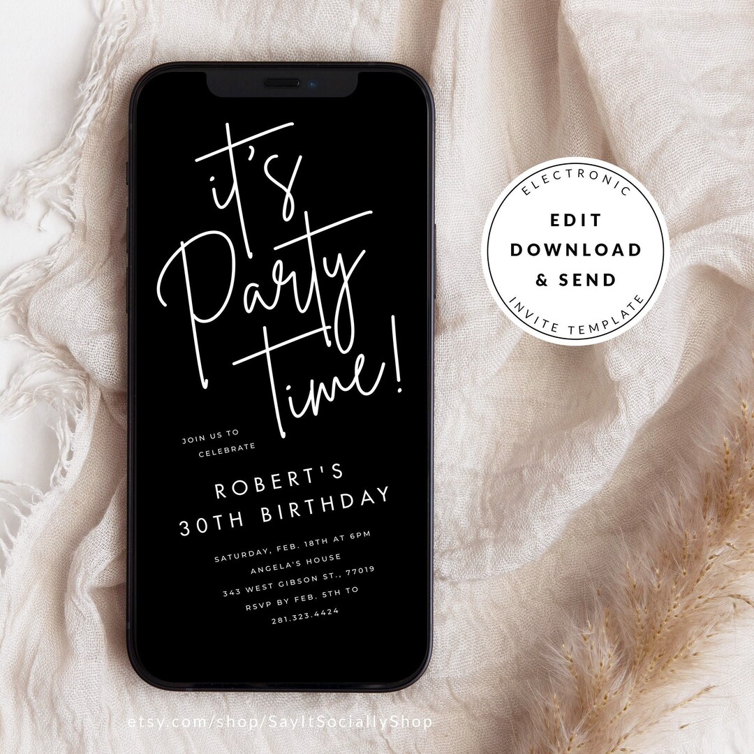 Minimal It’s Party Time Digital Text Message Invitation, Editable ...