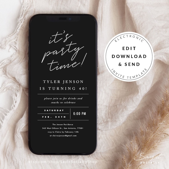 Minimal Modern Party Digital Invitation Template Mobile - Etsy