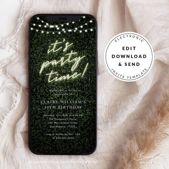 Neon Light Party Invitation Digital Mobile Invitation - Etsy