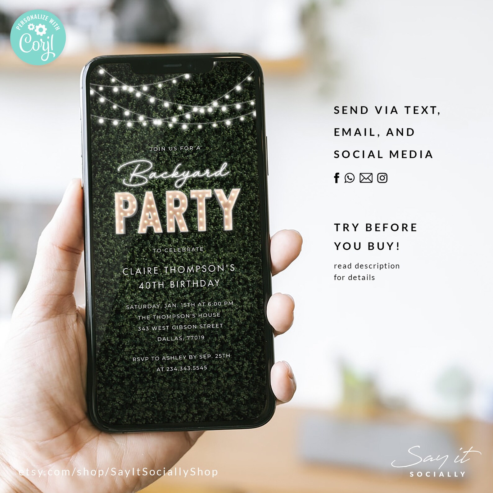 Marquee Light Any Party Invitation, Digital Mobile Invitation Download ...