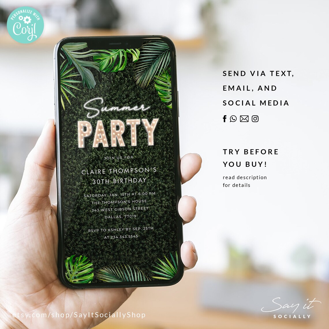 Marquee Summer Party Invitation Digital Mobile Text Message - Etsy