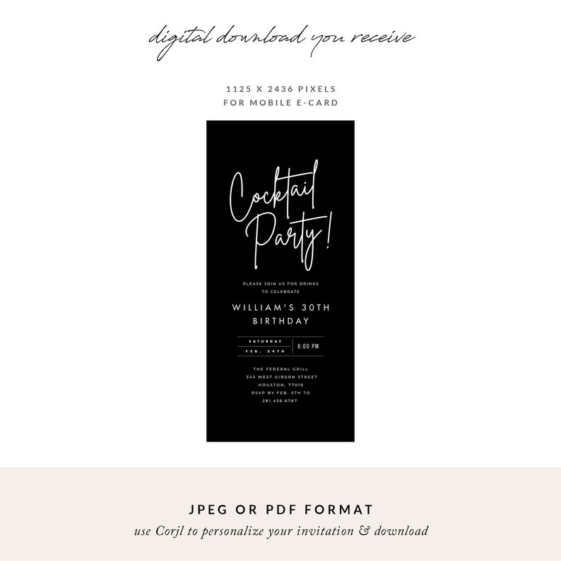 Minimal Cocktail Party Text Message Invitation Template - Etsy