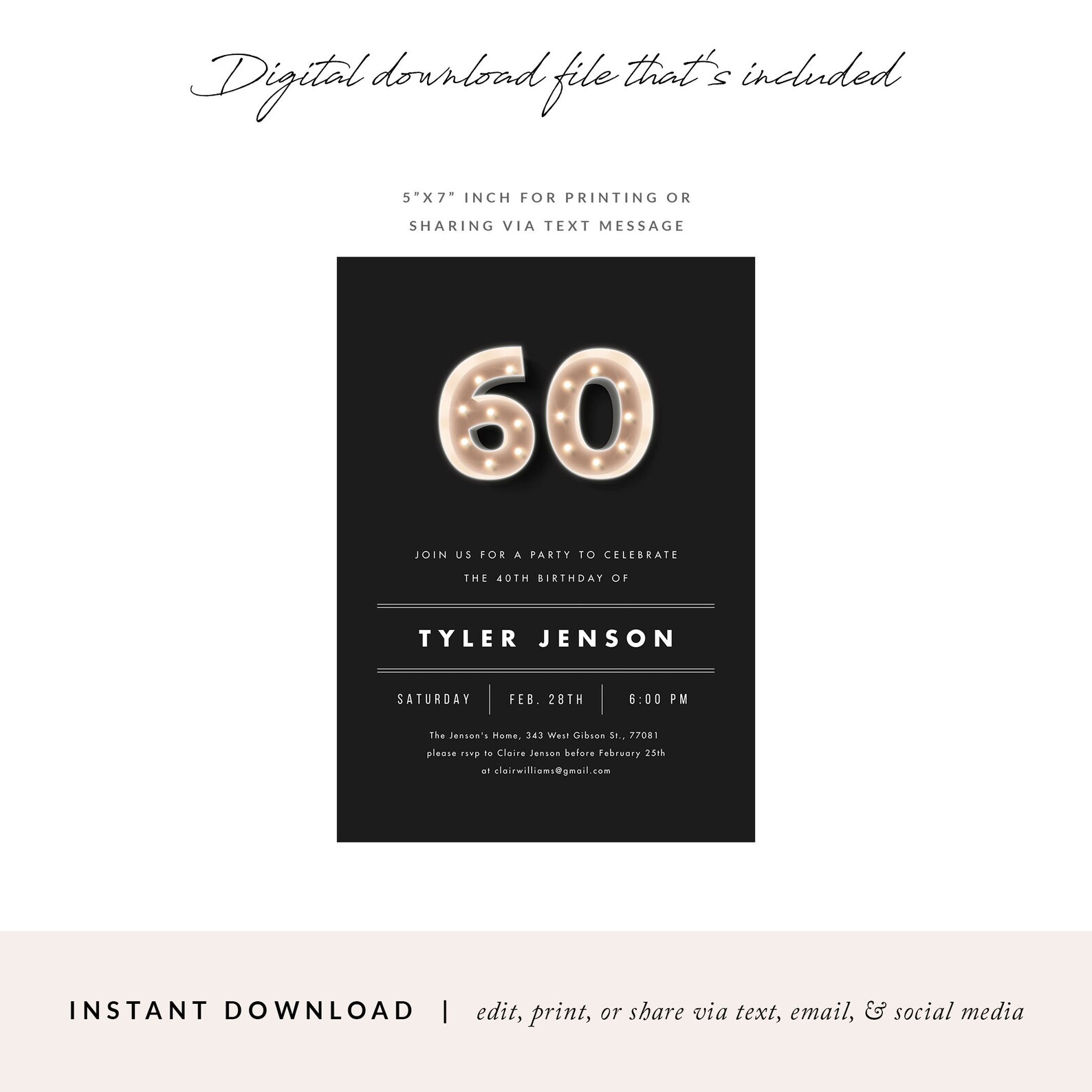 Marquee Light Sign 60th Birthday Invitations for Women or Men - Etsy