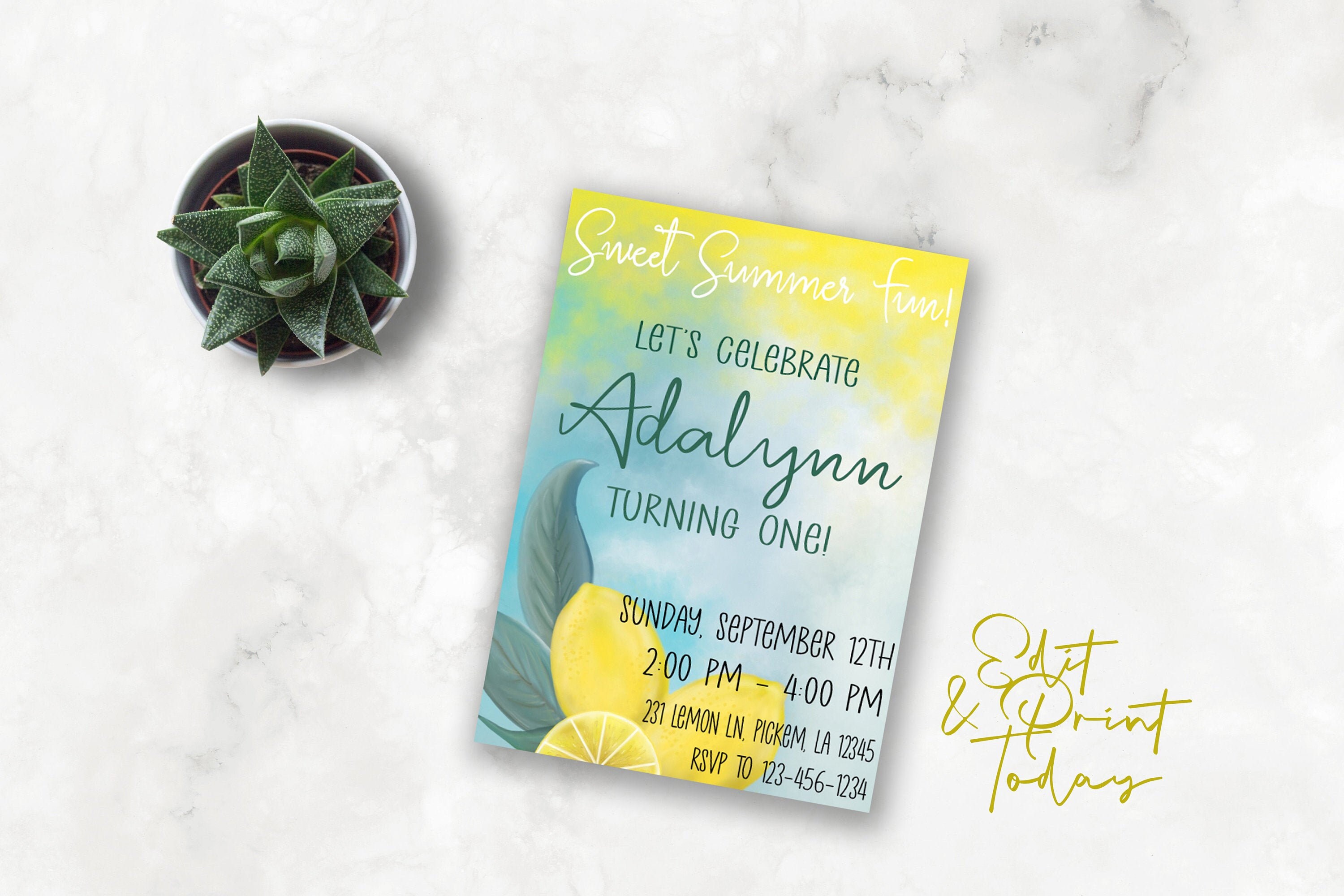 Printable Sweet Lemon Birthday Party Invitations Summer Time Fun Paper ...