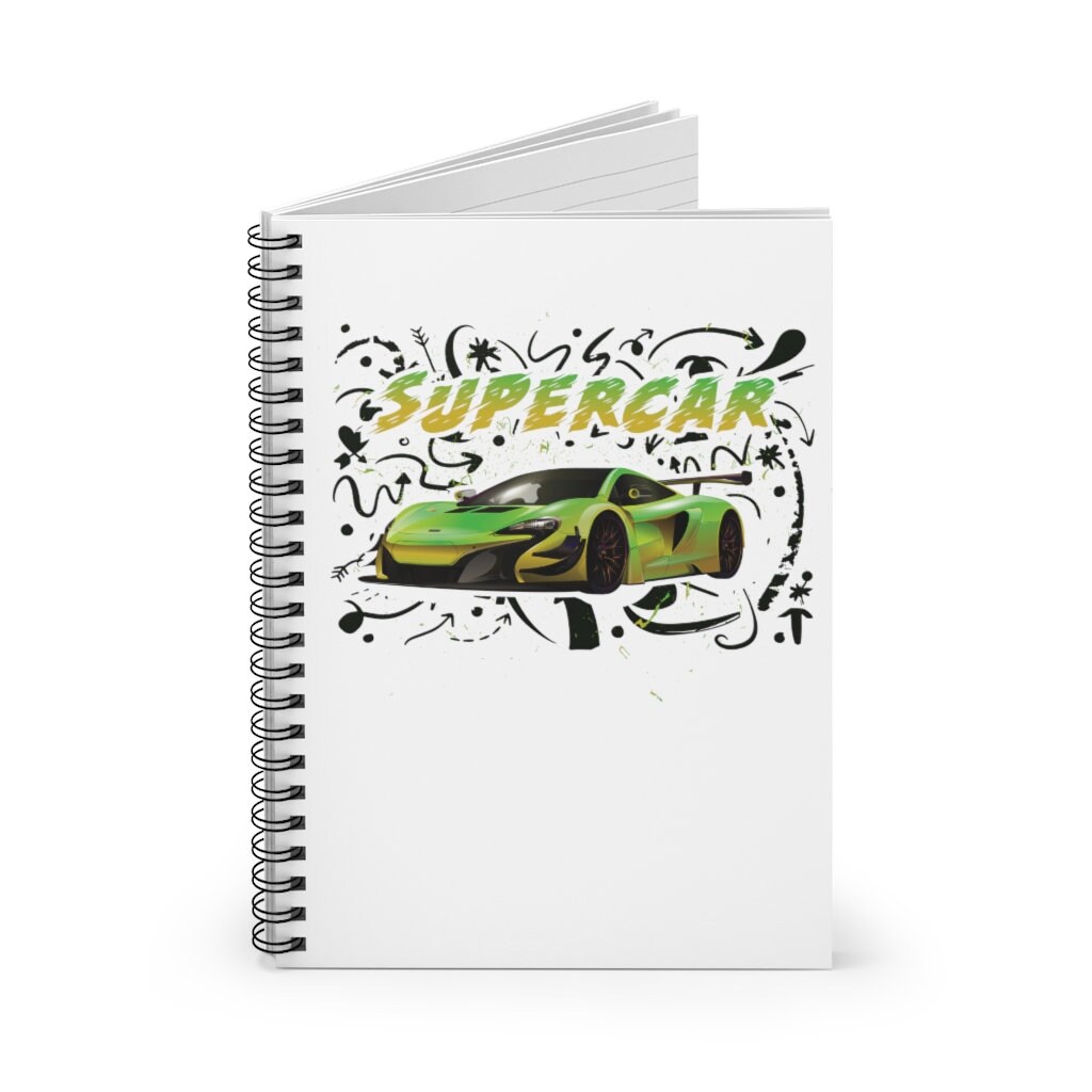 Cool Neon Green Supercar Spiral Notebook Lined Paper, Man and Women ...