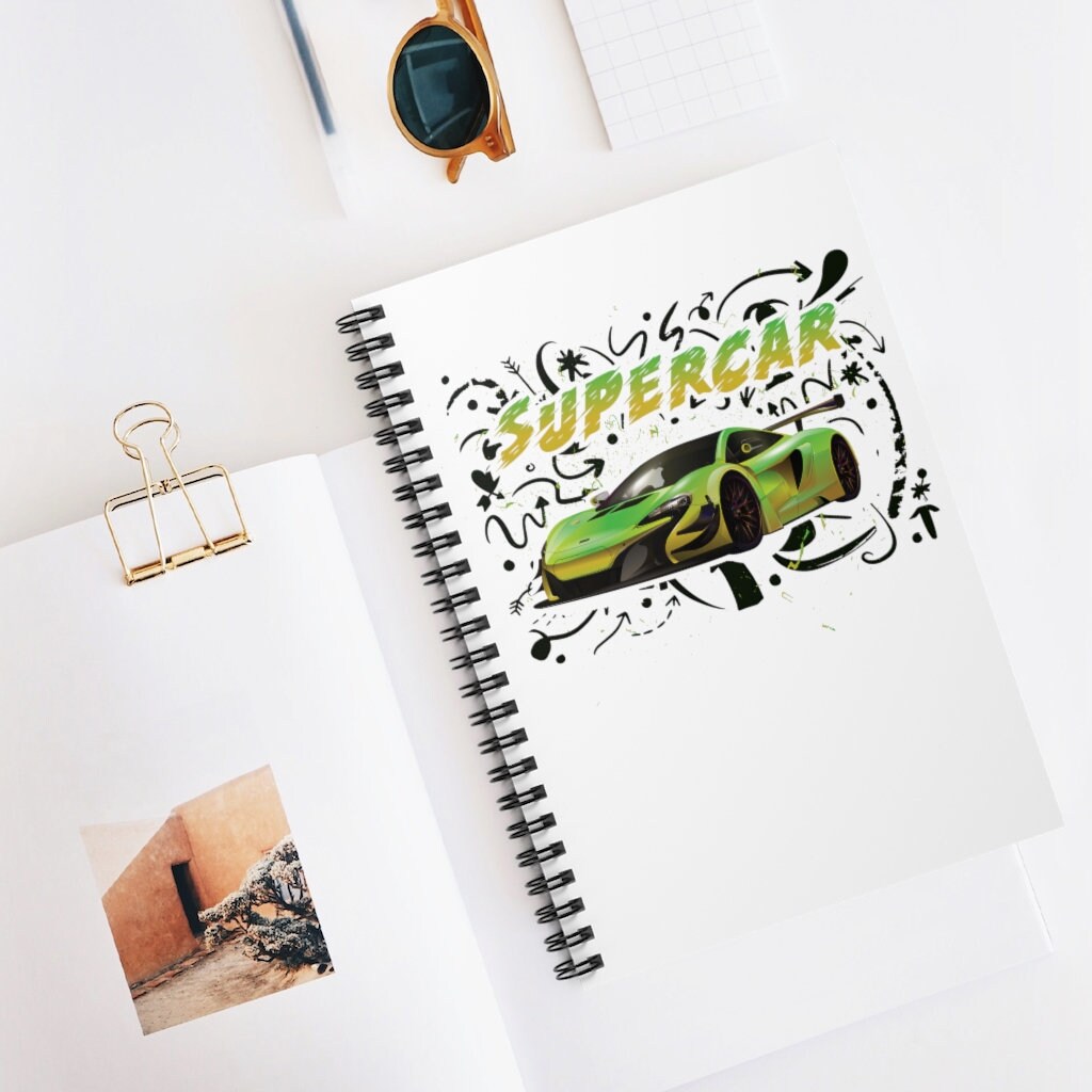 Cool Neon Green Supercar Spiral Notebook Lined Paper, Man and Women ...