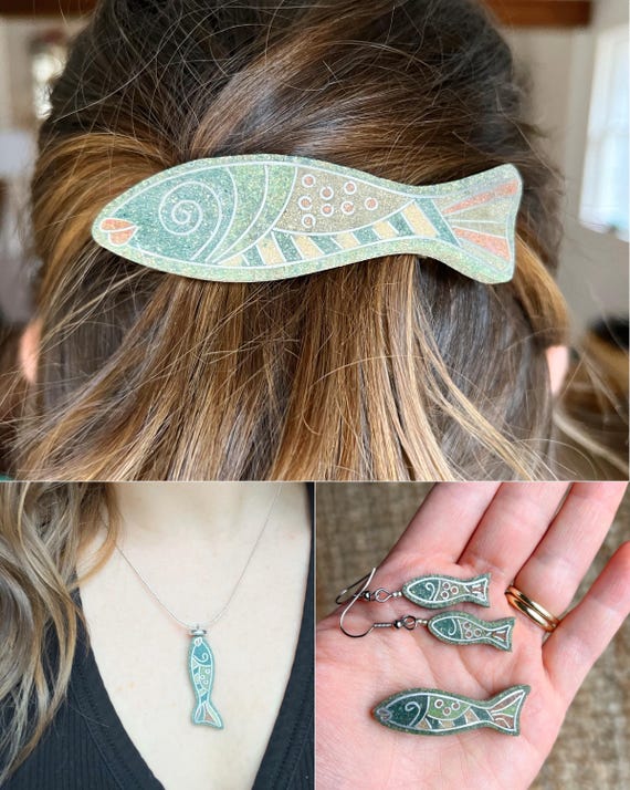 Handmade Fish Jewelry Accessory Set - Hair Clip - Nec… - Gem
