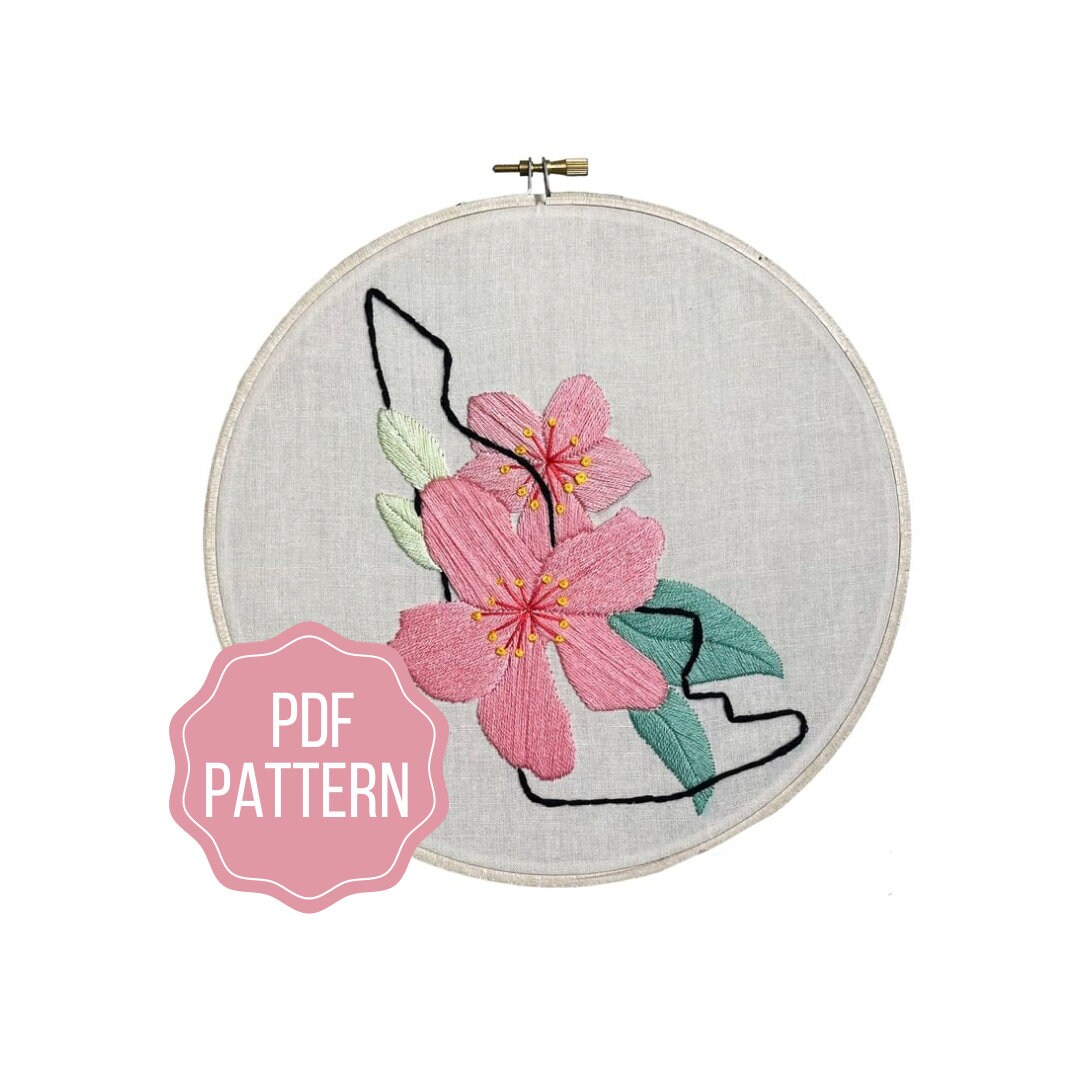 Delaware State Flower Embroidery Pattern | Peach Blossom DIY Instant Download | Modern Botanical ...