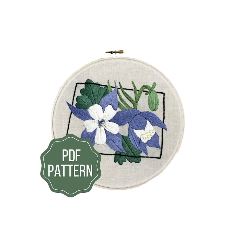 Colorado State Flower Embroidery Pattern | Rocky Mountain Columbine DIY ...