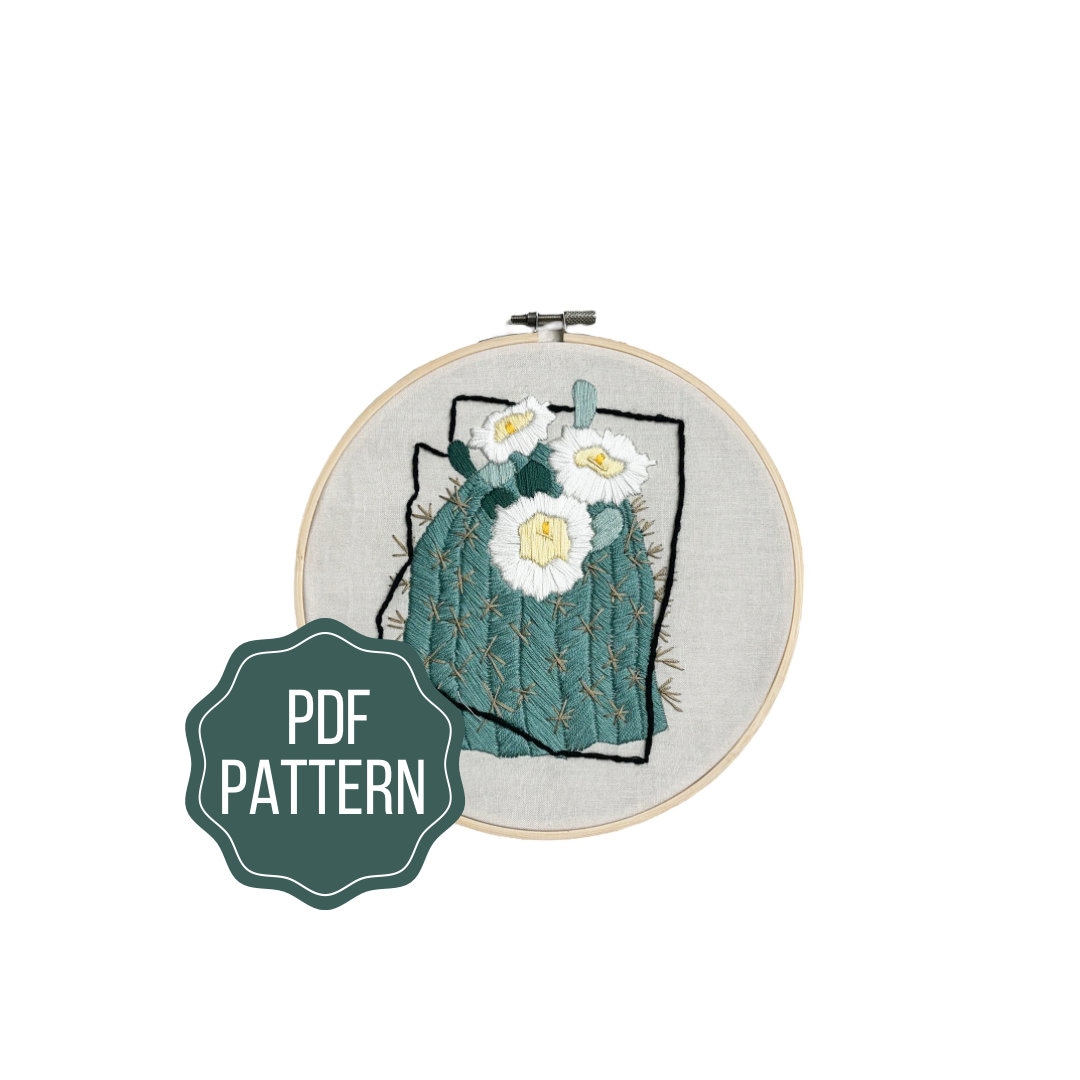 Arizona State Flower Embroidery Pattern | Saguaro Cactus Blossom DIY ...