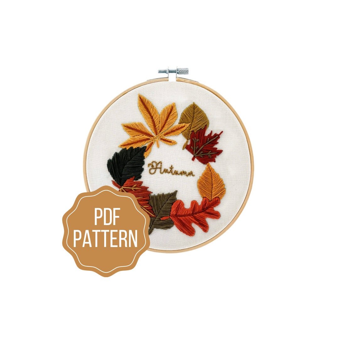 Autumn Themed Embroidery Pattern | Fall Leaves DIY Instant Download ...