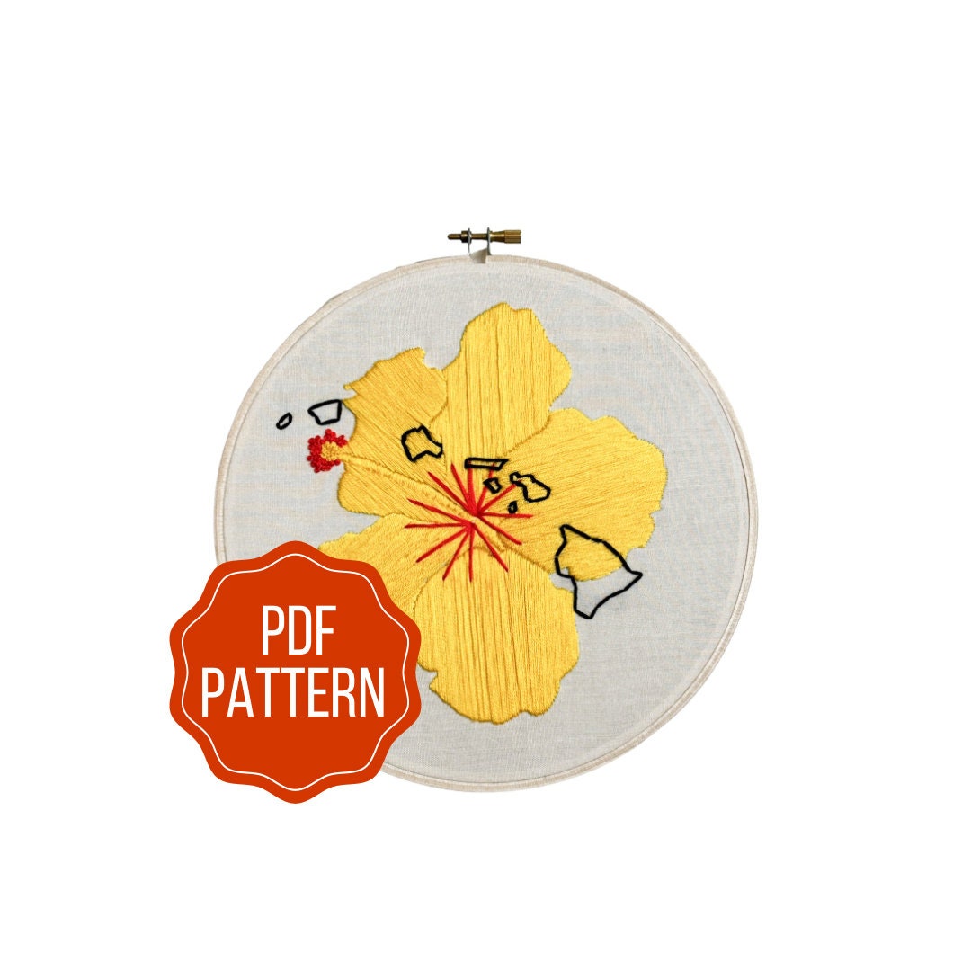 Hawaii State Flower Embroidery Pattern | Hibiscus DIY Instant Download ...