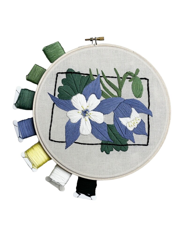 Colorado State Flower Embroidery Pattern | Rocky Mountain Columbine DIY Instant Download ...