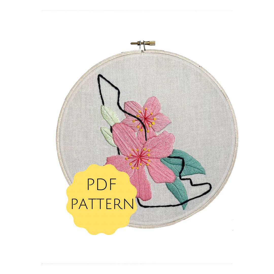 Delaware State Flower Embroidery Pattern Peach Blossom DIY Instant ...