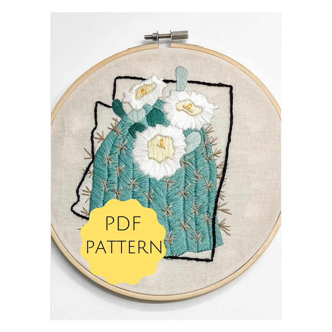 Arizona State Flower Embroidery Pattern Saguaro Cactus Blossom DIY ...