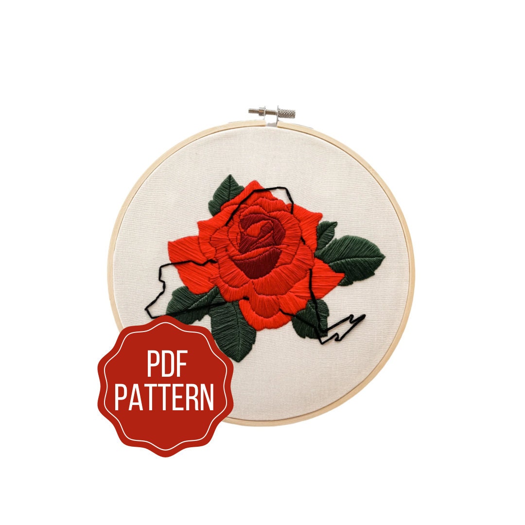 New York State Flower Embroidery Pattern | Rose DIY Instant Download | Modern Botanical Hand ...