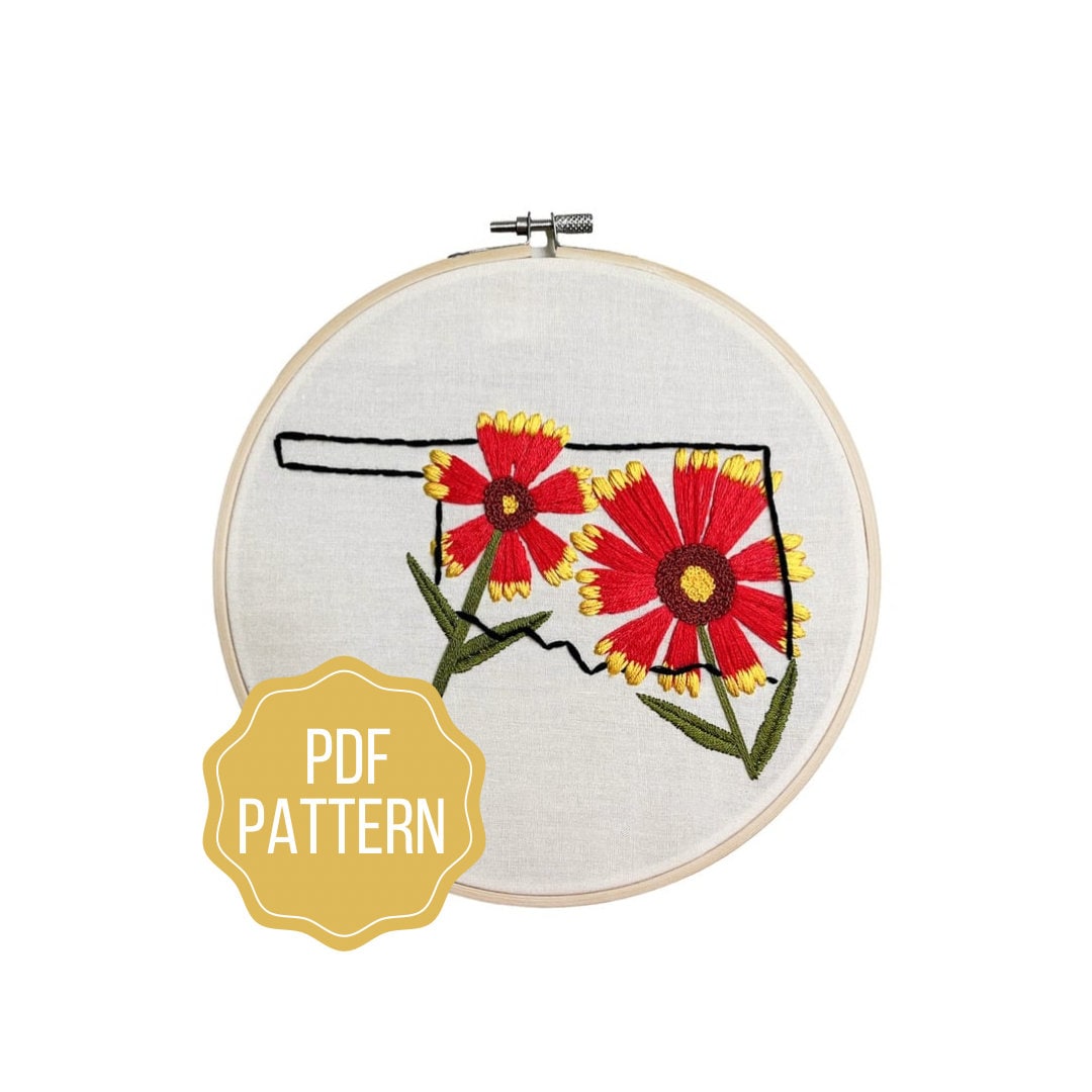 Oklahoma State Flower Embroidery Pattern | Wildflower DIY Instant Download | Modern Botanical ...