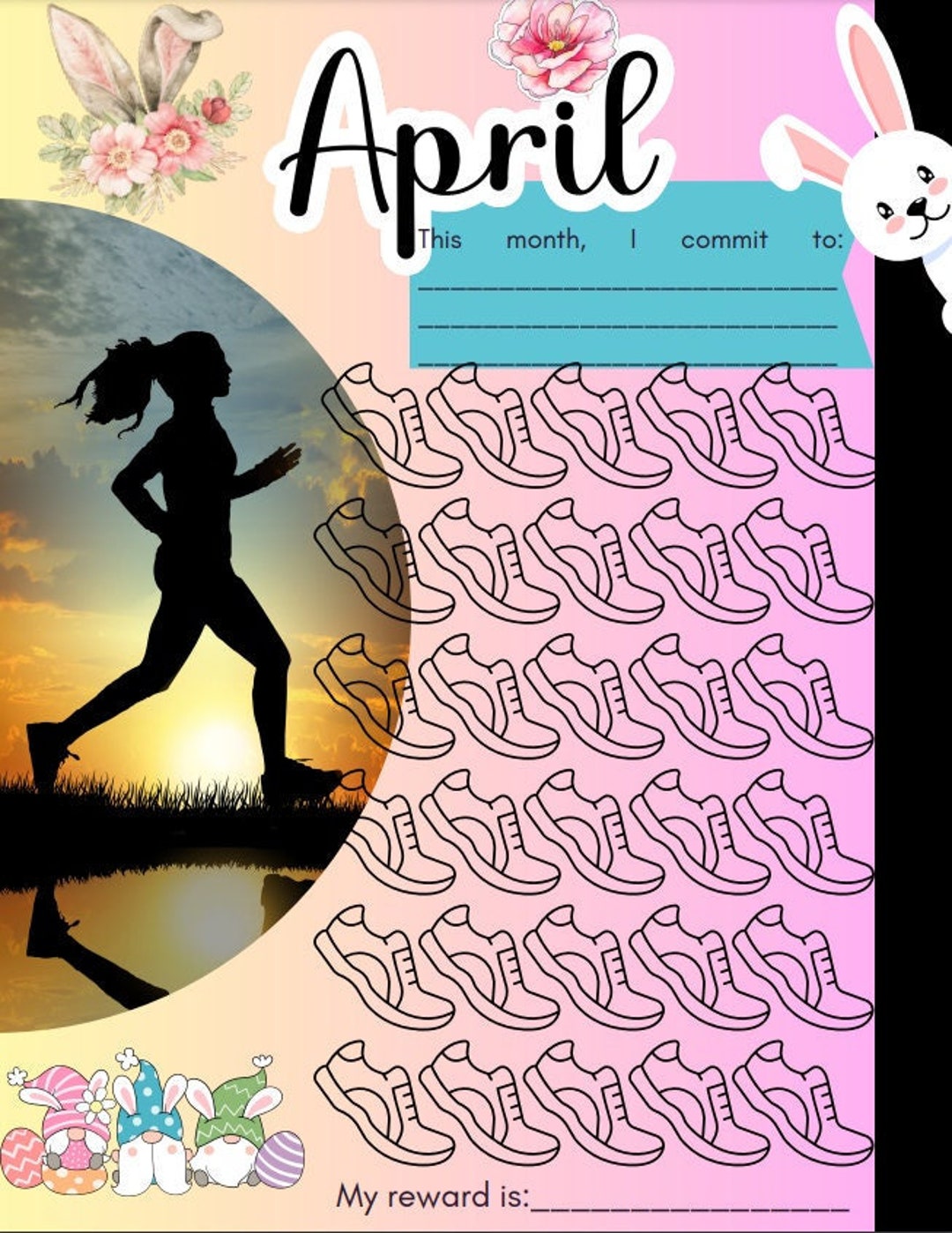 PRINTABLE April Running Goals Tracker / Journal Page / DIGITAL FILE - Etsy