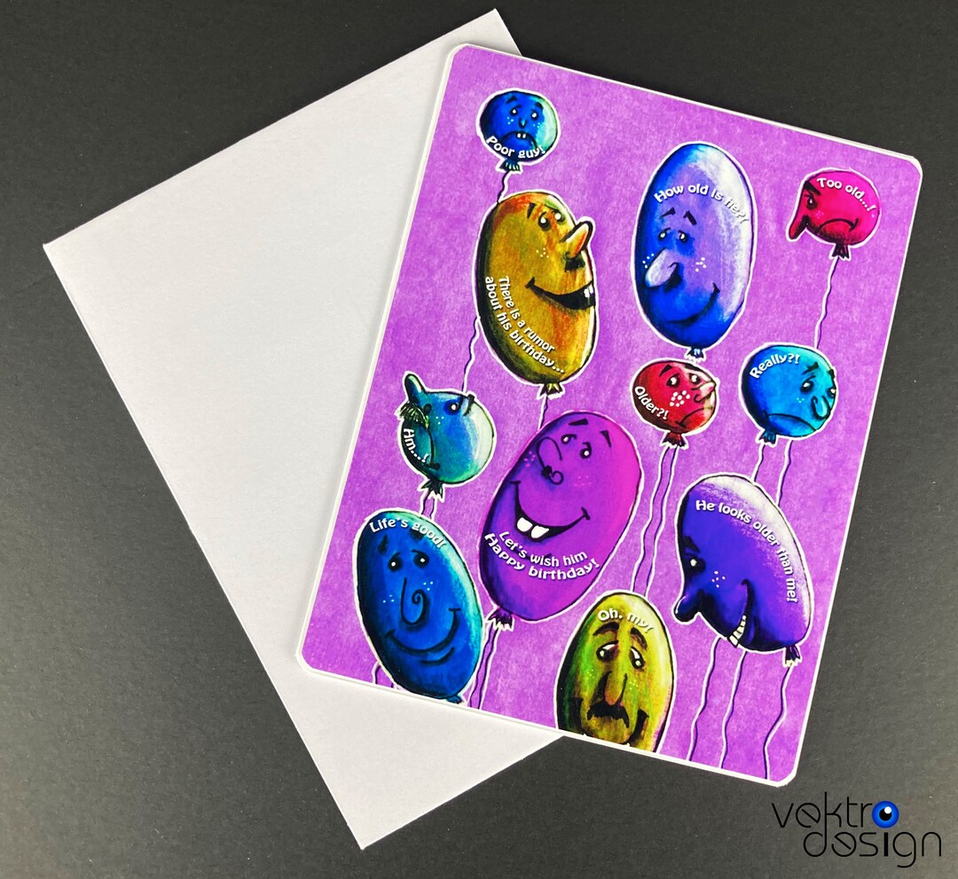 Handmade Birthday Card, Baloons Card, Funny Birthday Card, Blanc Card ...