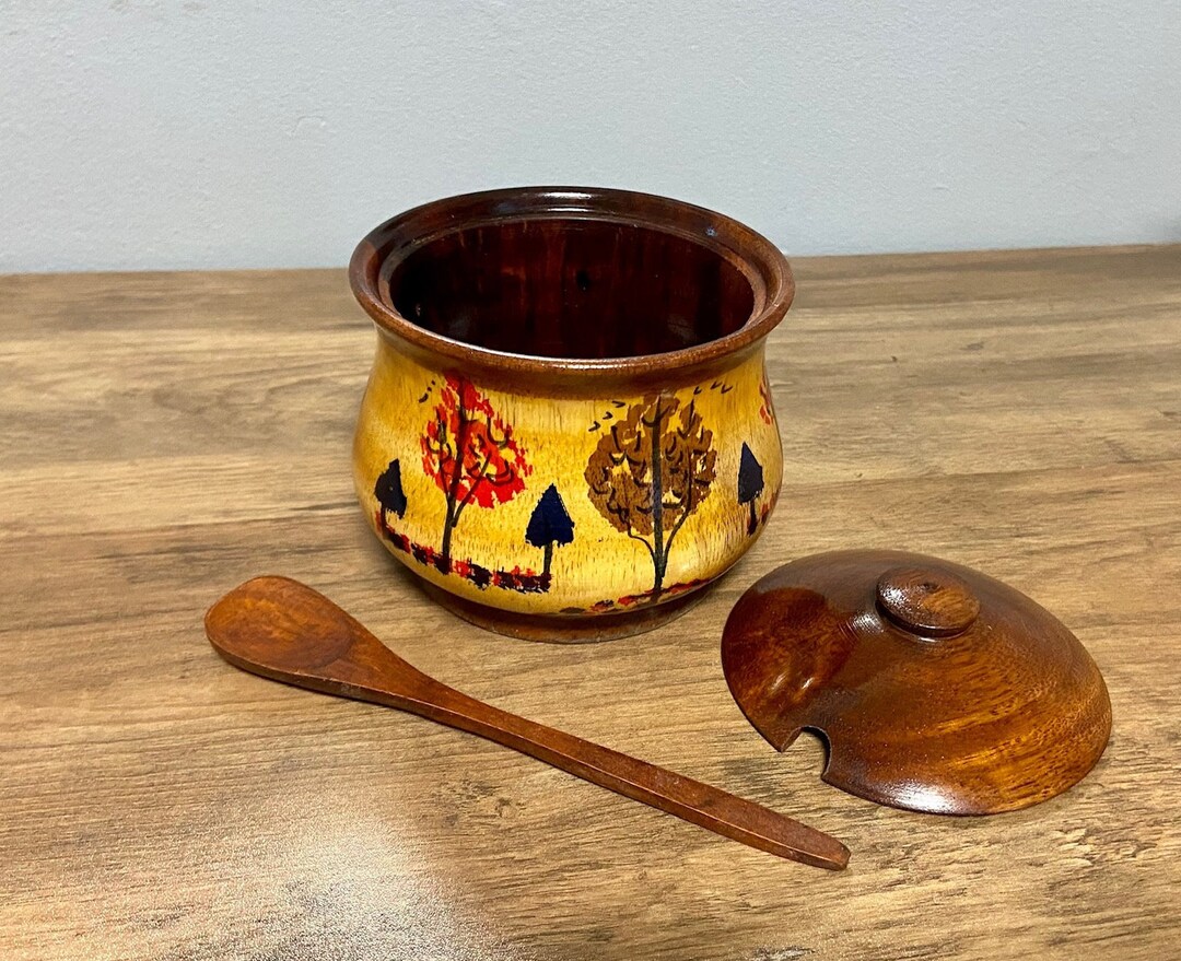 Handmade Wooden Sugar Pot Candy Jar With Lid Beautiful Unique Gift ...
