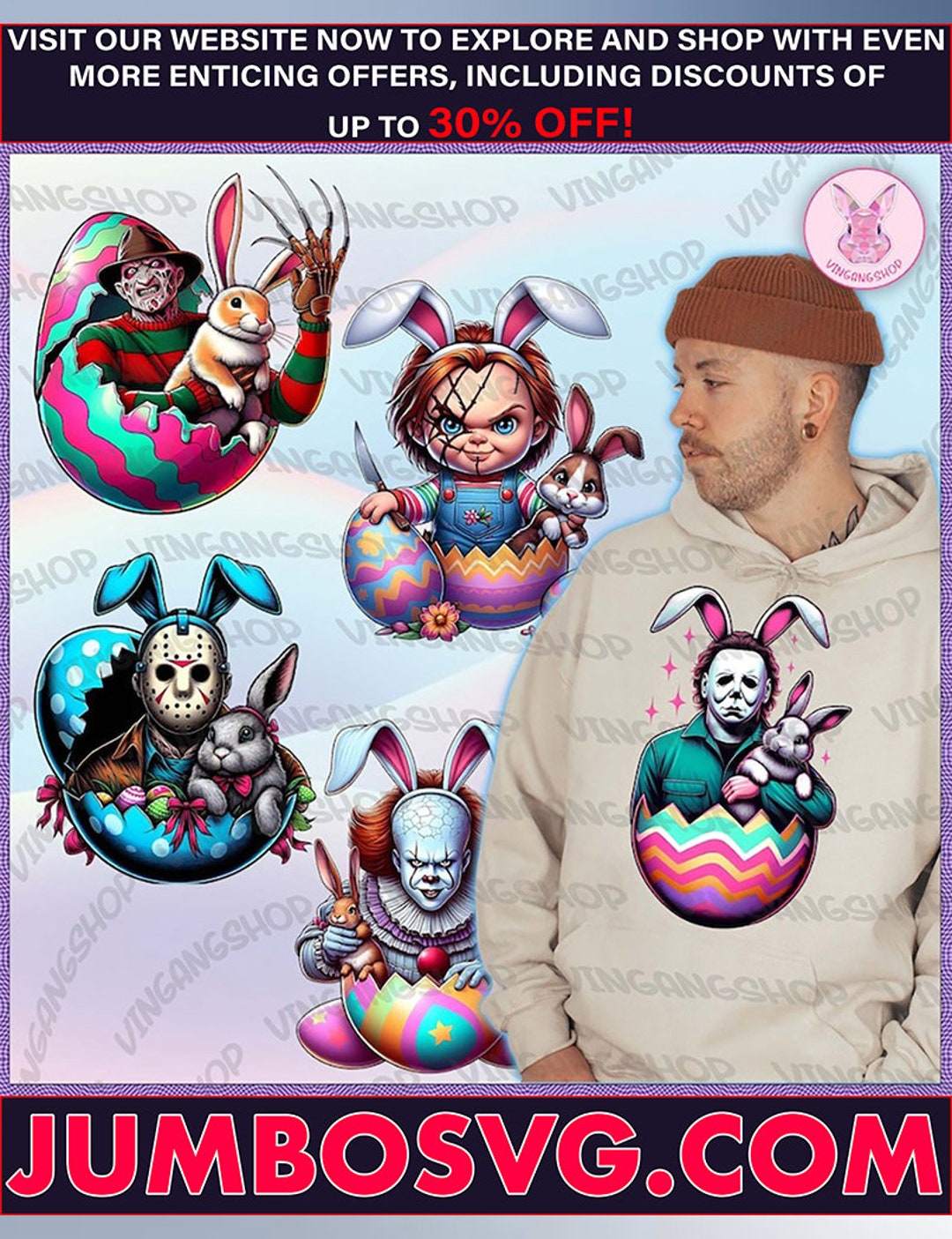 5 Retro Easter Horror Movie Png Bundle, Horror Easter Png, Prepare to ...