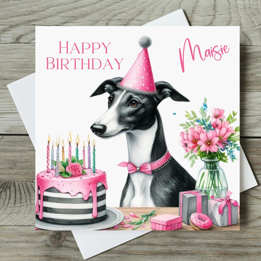 Whippet, Greyhound Dog Birthday Card Personalised Elegant, Beautiful ...