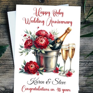 Ruby Anniversary Card Personalised 40th Wedding Anniversary Card - Etsy