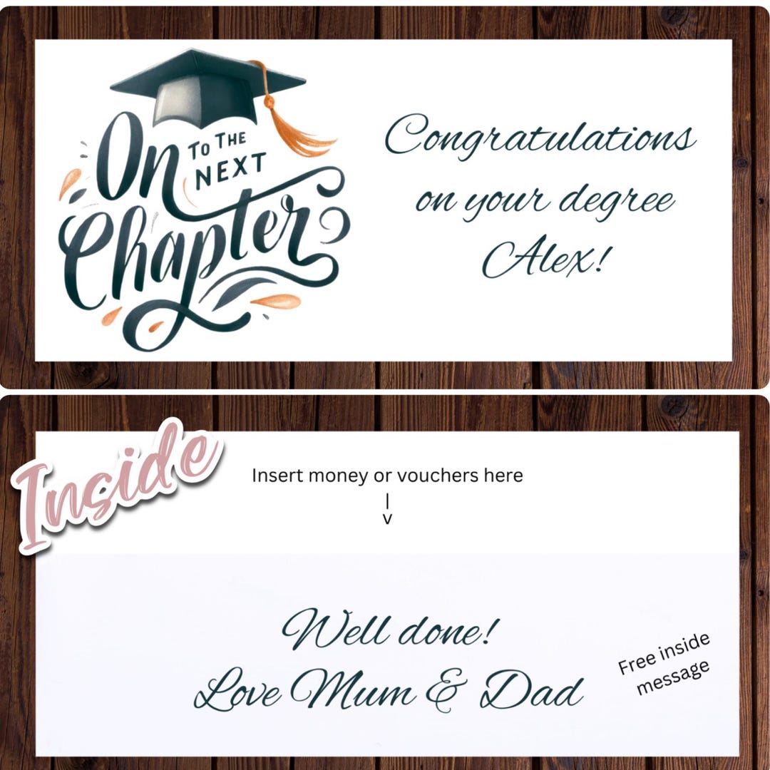 Money Gift Card Graduation Money Wallet Card Personalised Inside & Out ...