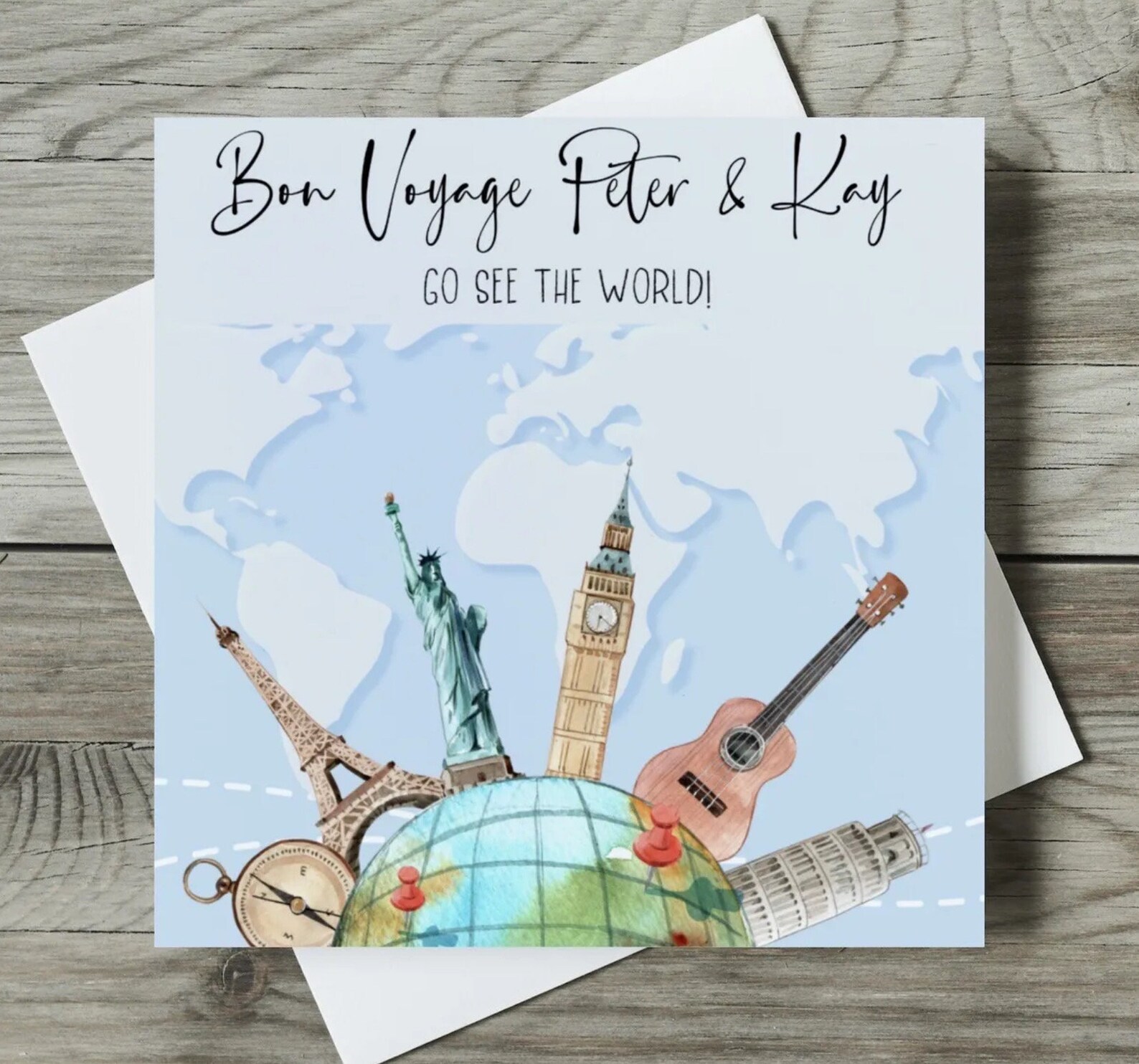 Personalised World Design Traveling Card Ideal for Holidays, Bon Voyage ...