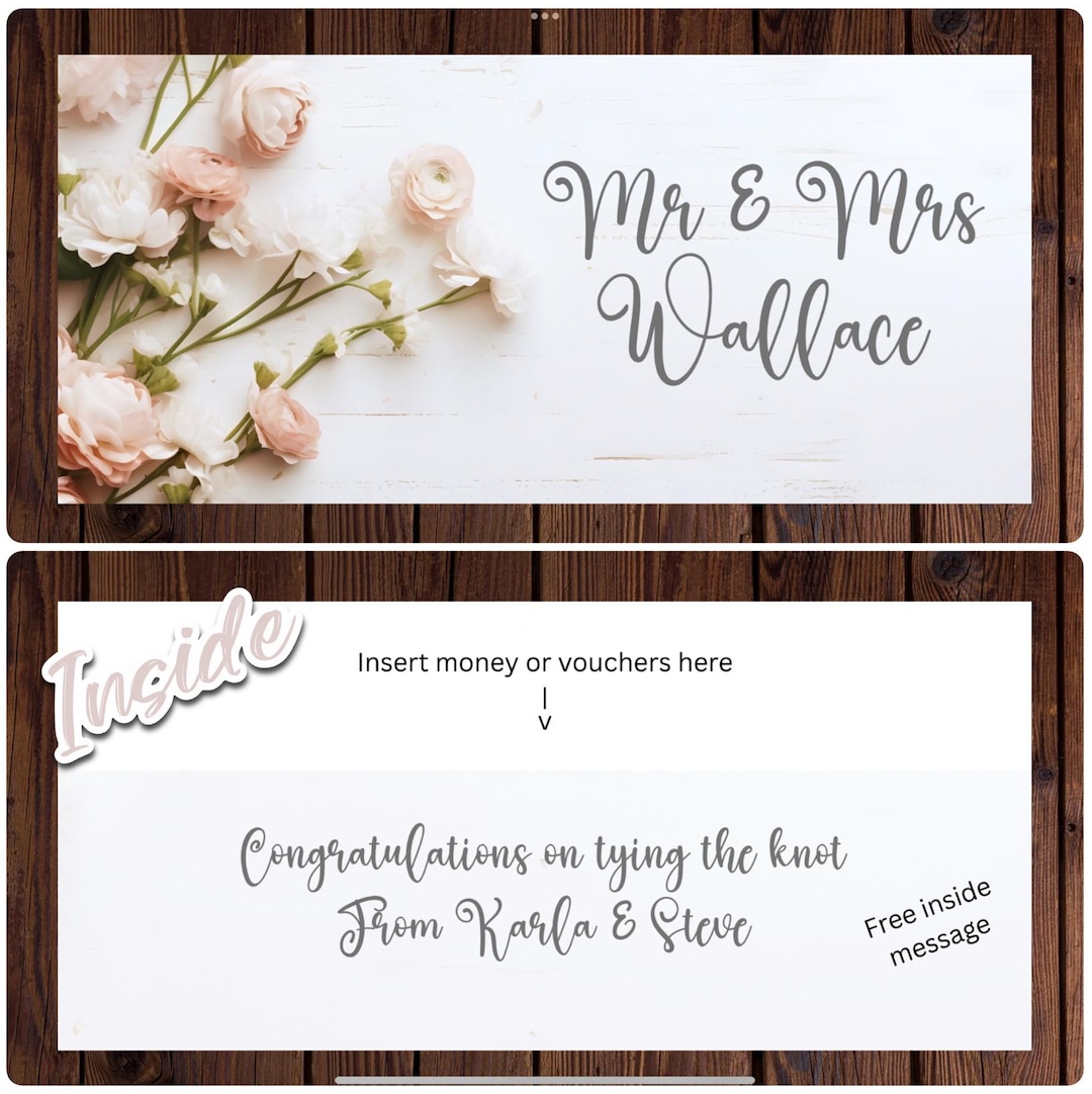 Wedding Money Gift Wallet Card, Personalised Inside & Out, Free Inside ...