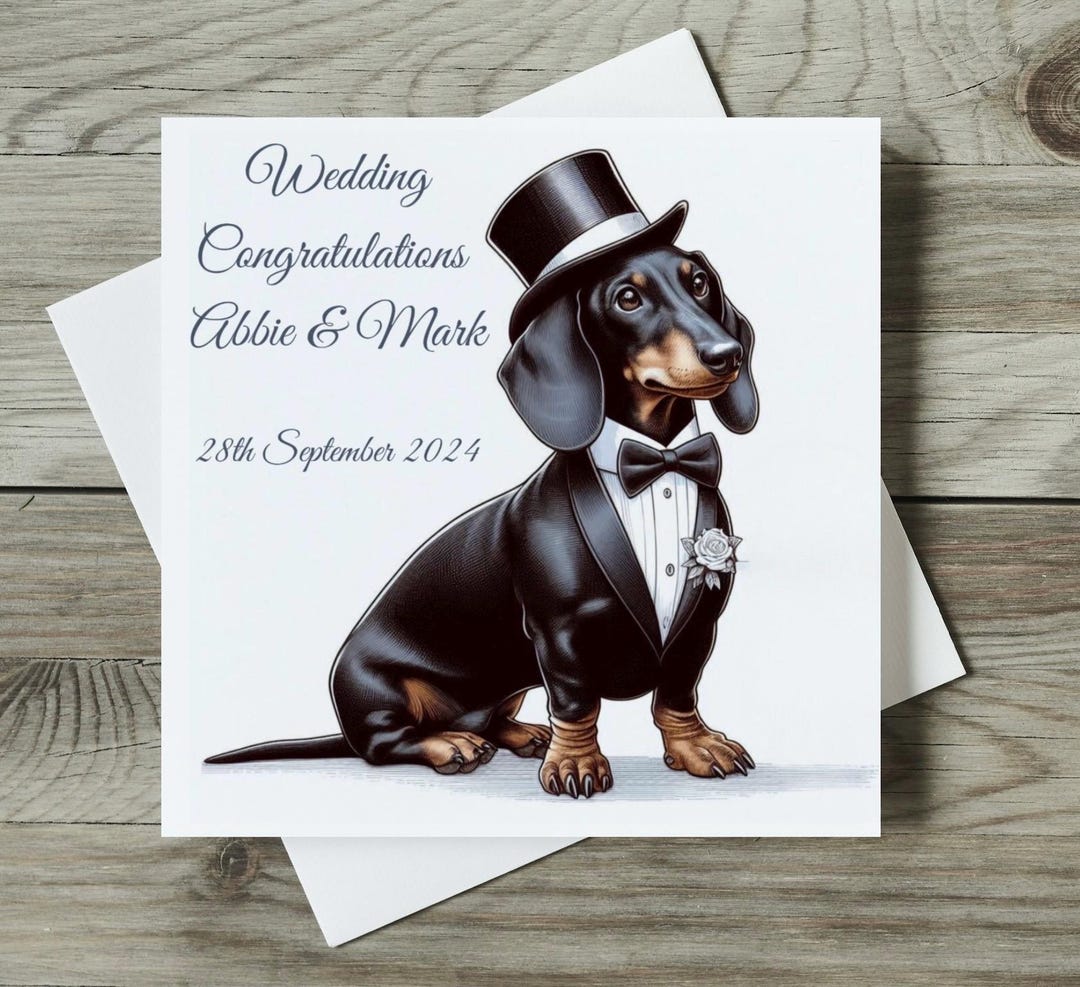 Dachshund Wedding Card, Sausage Dog Wedding Congratulations Handmade Mr ...